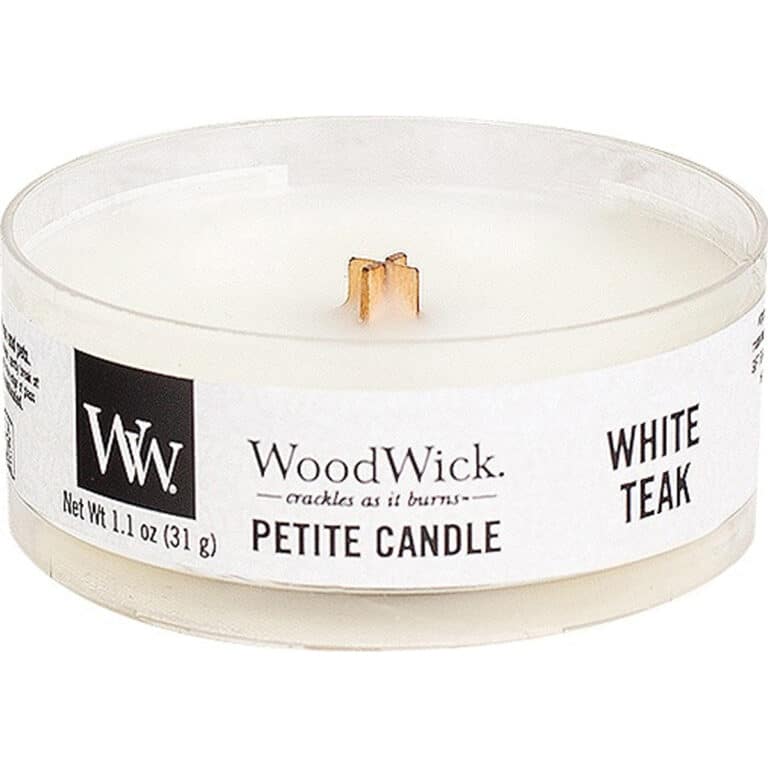 WoodWick White Teak Petite Candle - Kaars.nl | De online kaarsenwinkel